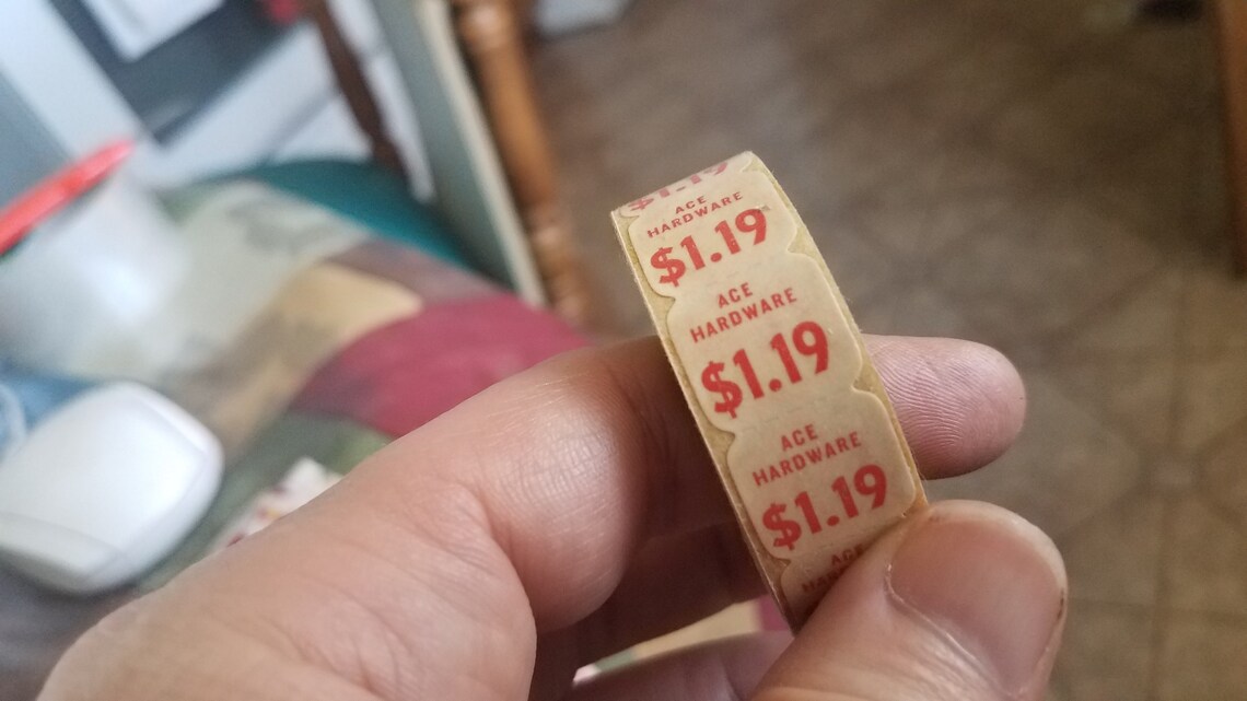 Vintage NOS Roll of 500 Ace Hardware / Avery Kum Kleen 1.19 Price Label ...