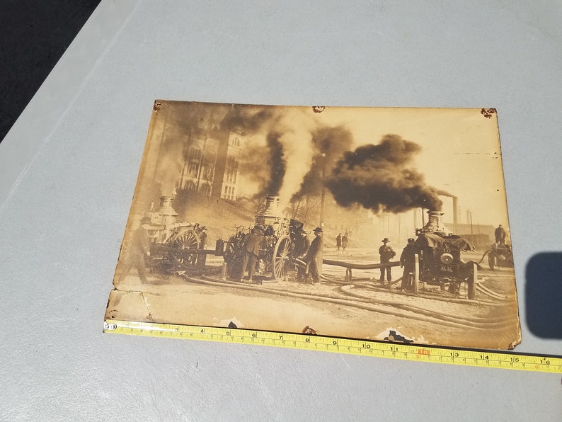 Antique C. 1890s Large Photo of Multiple Fire Pumpers 1 Marked '10 ...