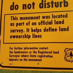 NOS Original Land Survey Monument Metal Sign National Forest Service 54 ...