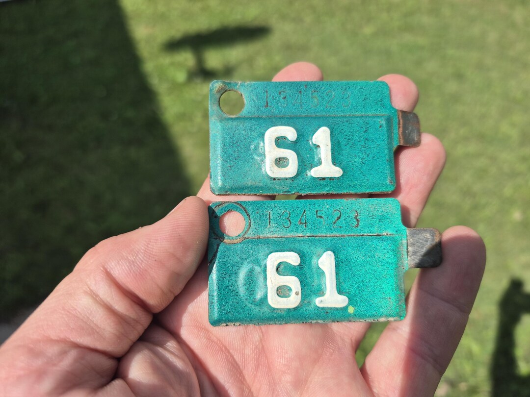 Vintage 1961 North Dakota License Plate Metal Registration Tabs Tags ...