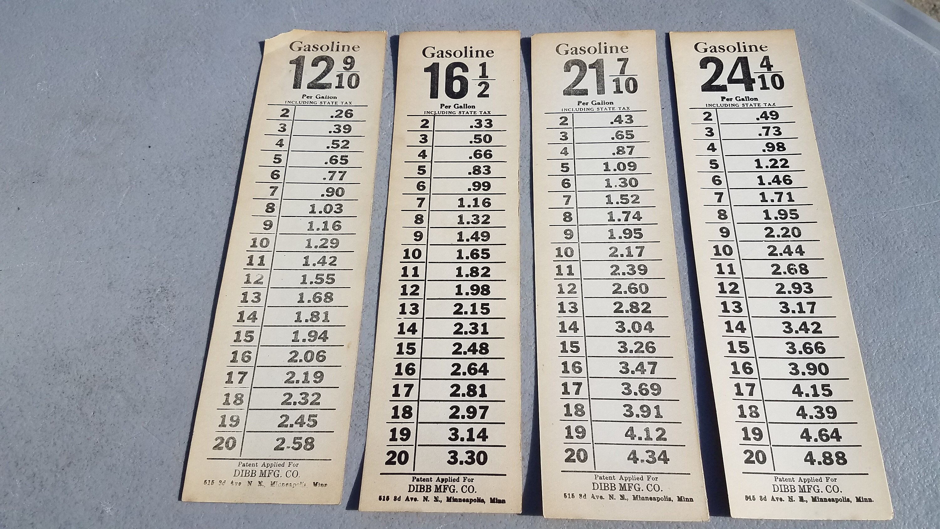 Set of 4 C. 1910s 1920's Gasoline Gas Station Pump Double Sided Price ...