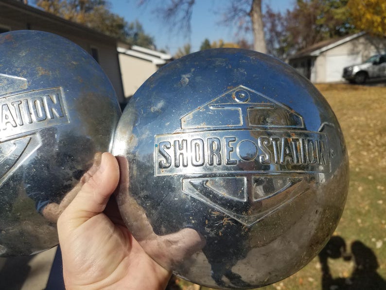 Vintage Set of 2 7 1/2 Chrome Baby Moon Embossed Hubcaps Shore Station ...