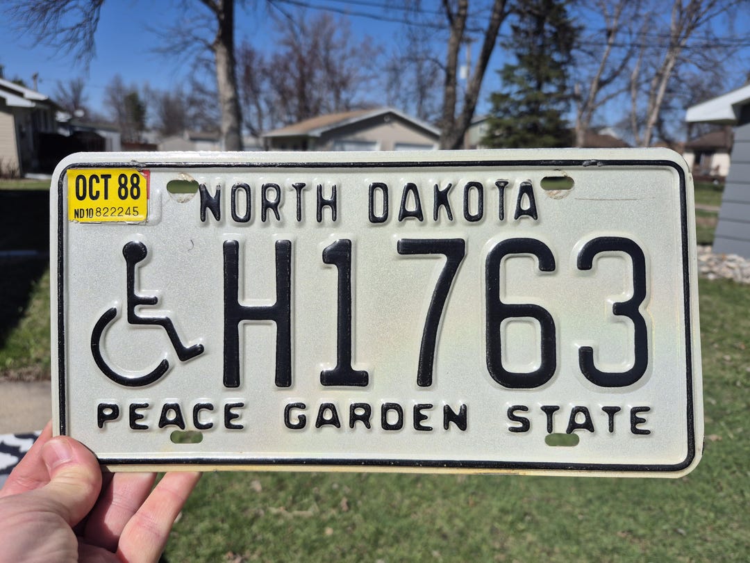 1980s Era W/ 1988 Tag Retired North Dakota Handicap Handicapped License ...