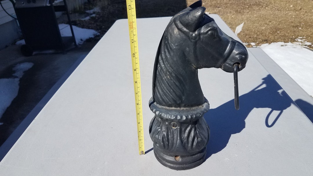 Heavy Cast Iron Equestrian Horse Head Hitching Post Fence Gate Topper W ...