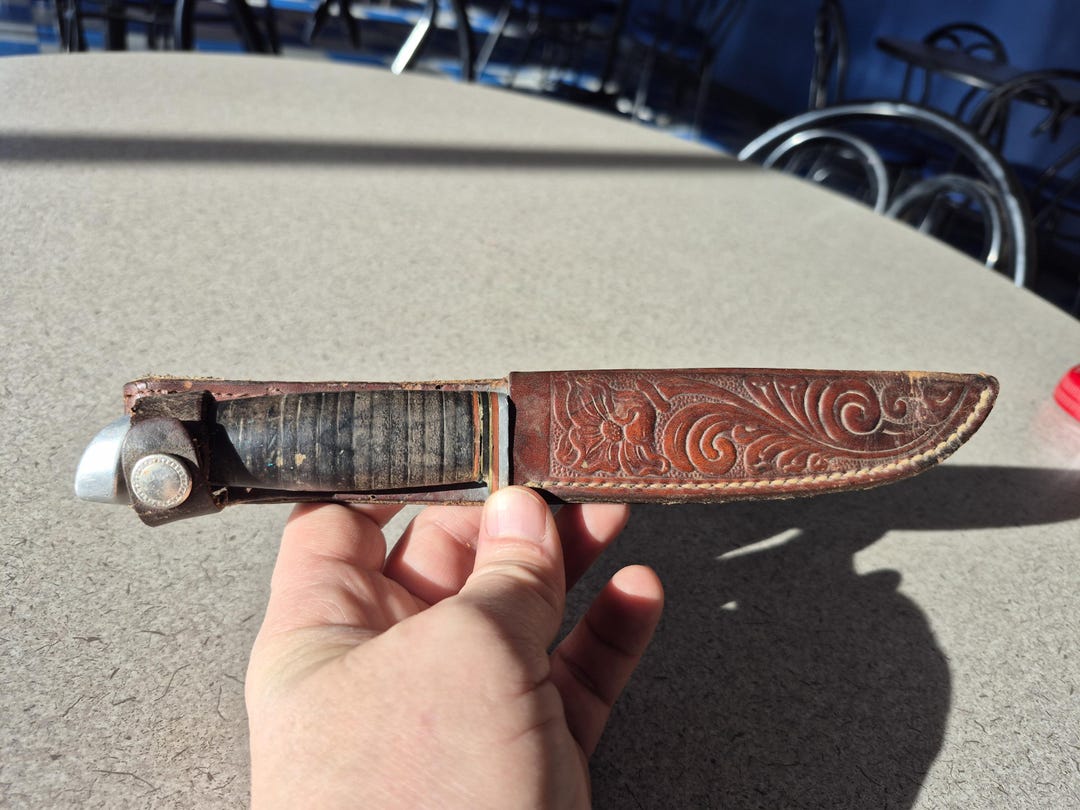 Vintage 1960s 1970s Kinfolk 330 Stacked Leather Fixed Blade Hunting ...