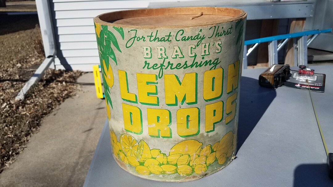 Large 1930s 40s Brach's Candy Lemon Drop Bulk Container Box Mercantile ...