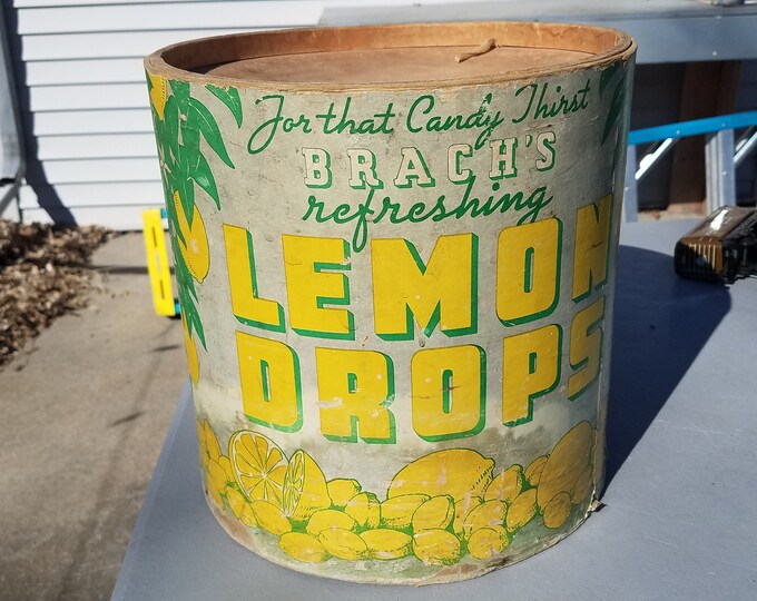 Large 1930s 40s Brach's Candy Lemon Drop Bulk Container Box Mercantile ...