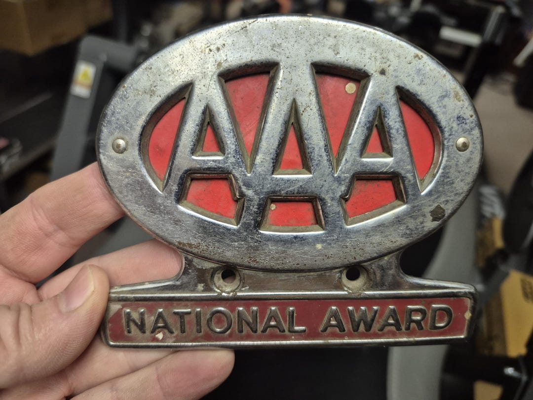 Vintage AAA National Award Bumper Topper License Plate Trunk Lid Emblem ...