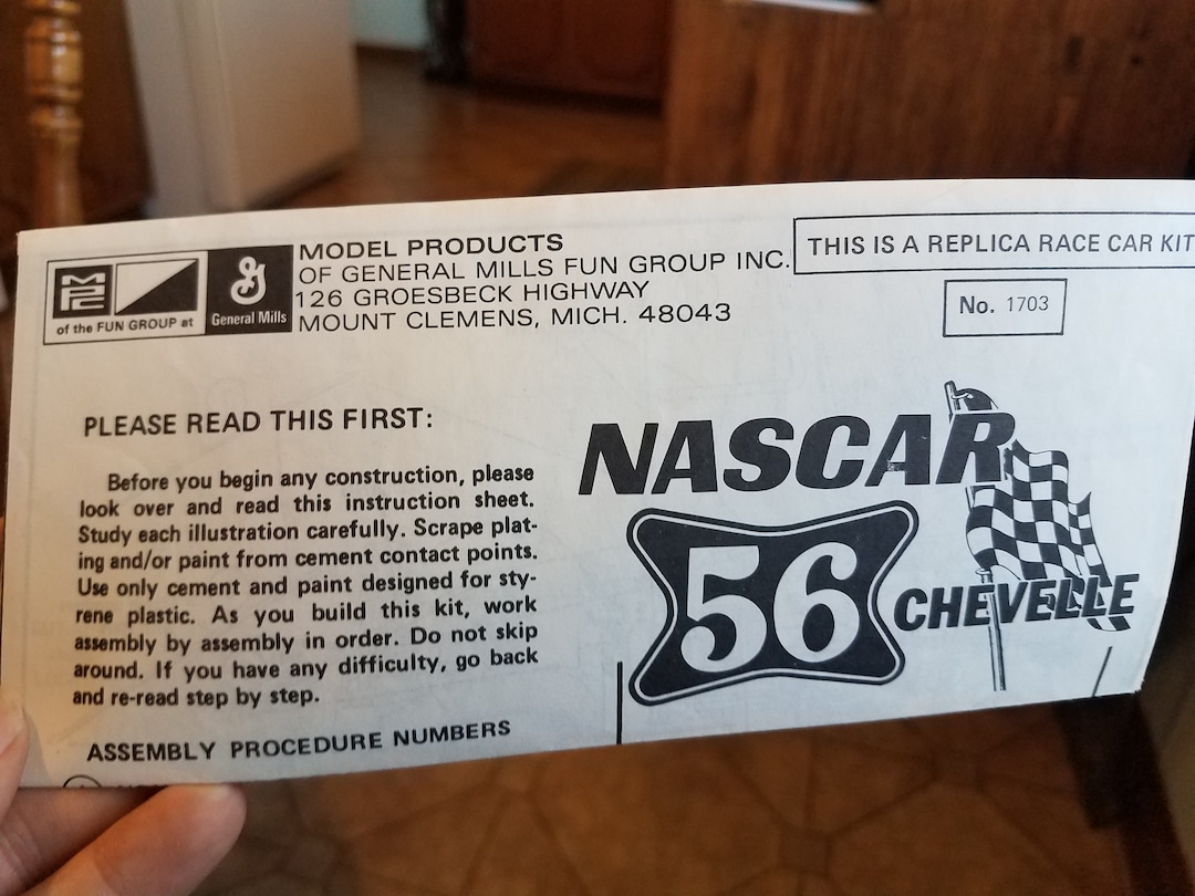 Vintage Nascar 56 Jim Hurtubise Chevelle Model Car Instruction Sheet ...