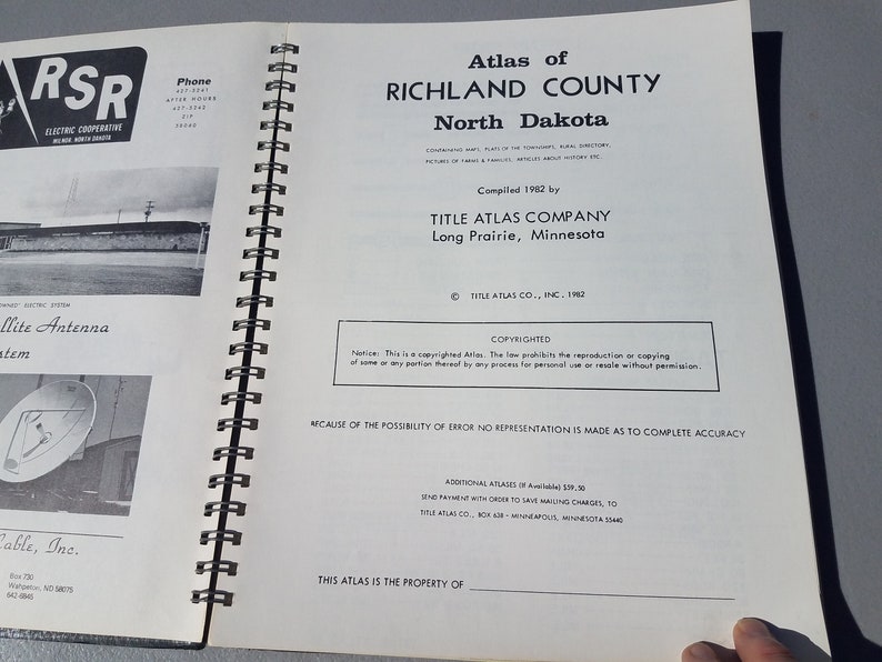 1974 Richland County North Dakota Plat Book Atlas Wahpeton Mooreton Abercrombie Barney Colfax - Etsy