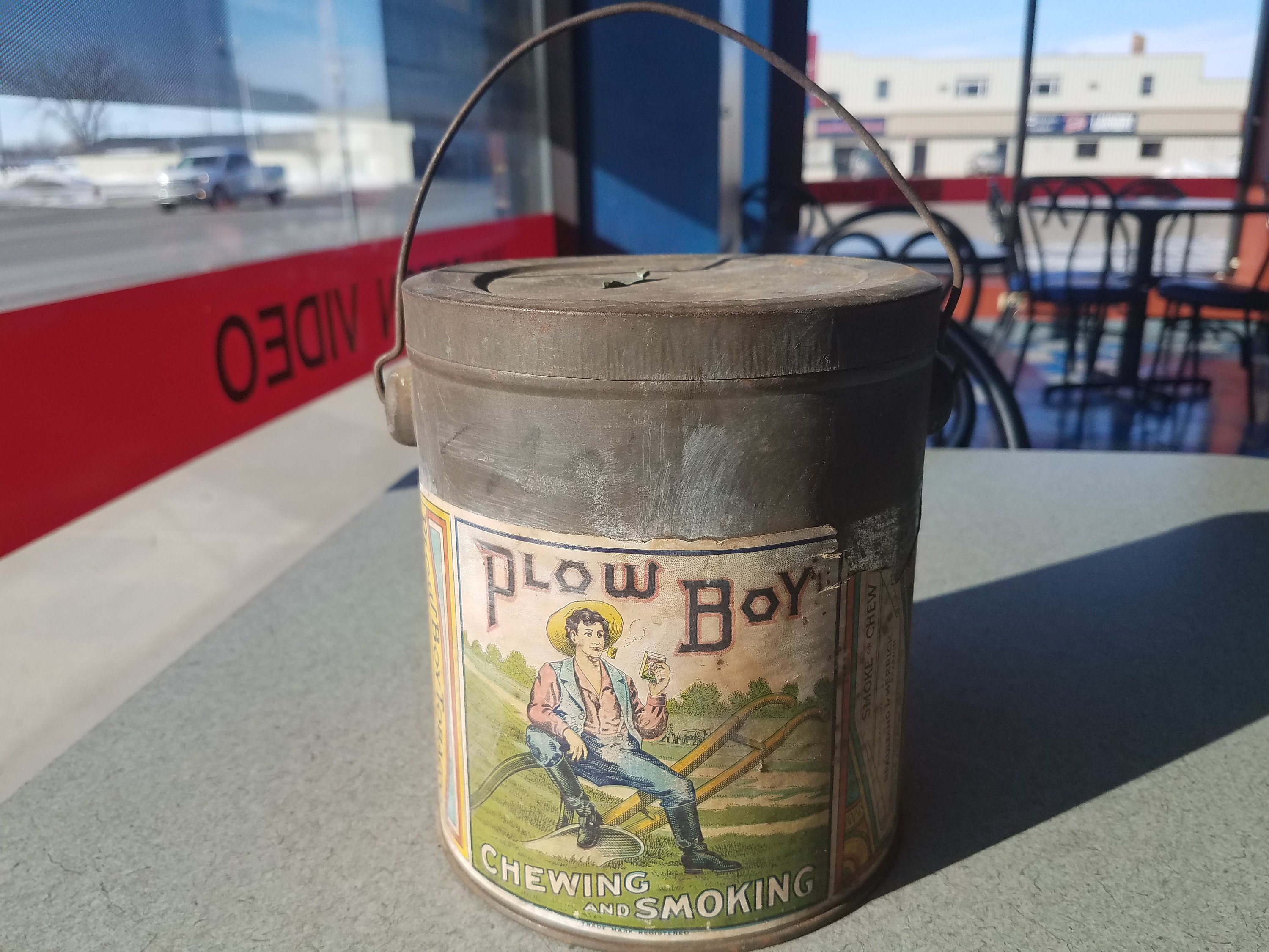 VTG 1920s Large Plow Boy Paper Label Lunch Pail Chewing Smoking Tobacco ...