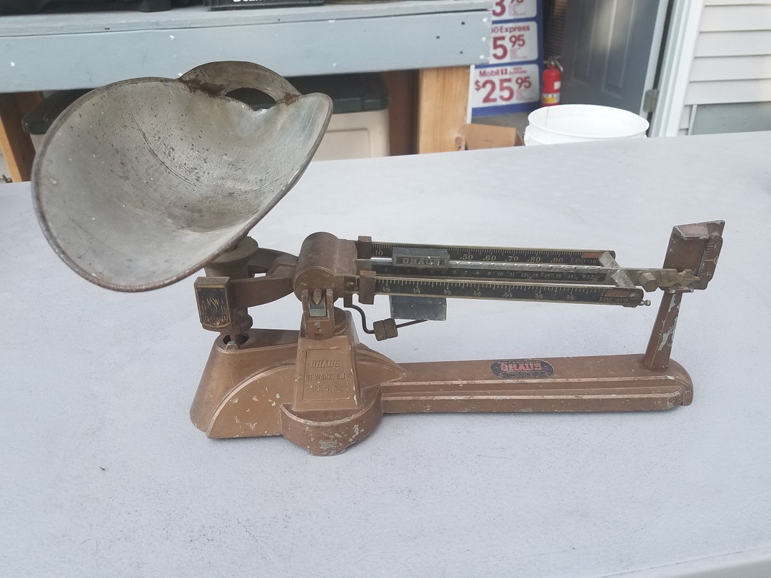 Antique OHAUS Triple Beam Balance Scale W/ Tray Pan Mercantile - Etsy