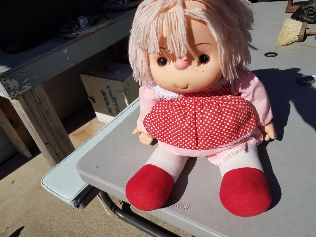 Vintage Giant 1980s J Shin Co 24" Ice Cream Girl Doll Pink Yarn Hair W ...