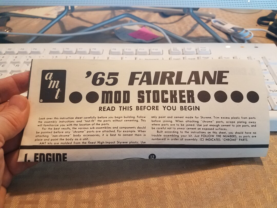 Vintage 1965 Ford Fairlane Mod Stocker Model Car Instruction Sheet AMT ...
