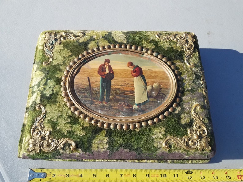 Antique Victorian Photo Album W/ Litho Print Cover & Brass Detailing ...