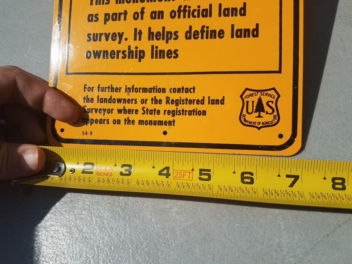NOS Original Land Survey Monument Metal Sign National Forest Service 54 ...