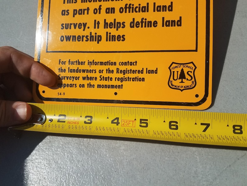 NOS Original Land Survey Monument Metal Sign National Forest Service 54 ...