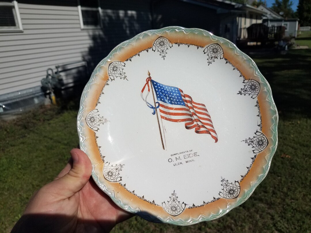 Vtg 1920s O.M. Eide Ole Eide Ulen Minnesota Advertising 9" Plate W/ U.S ...