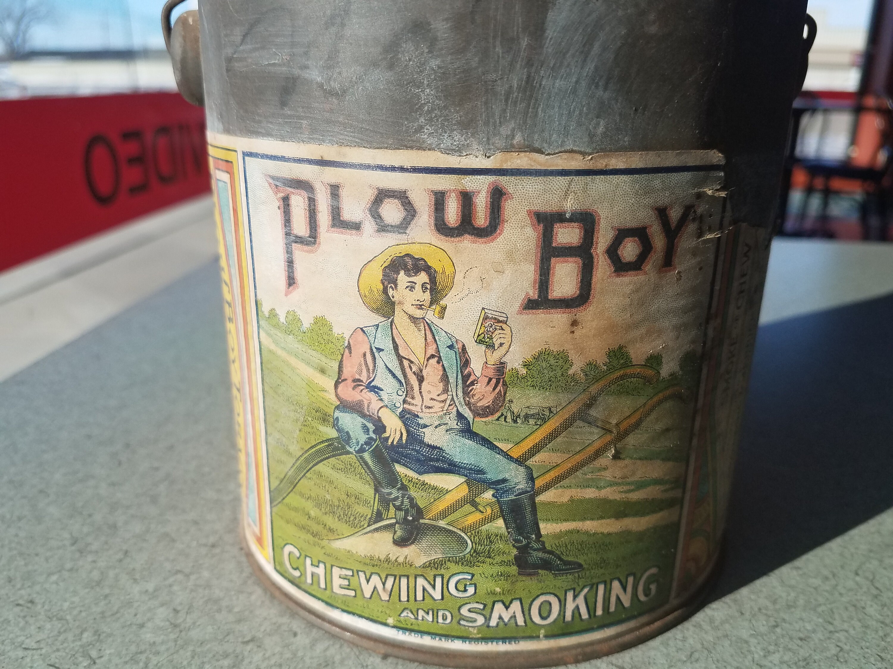 VTG 1920s Large Plow Boy Paper Label Lunch Pail Chewing Smoking Tobacco ...