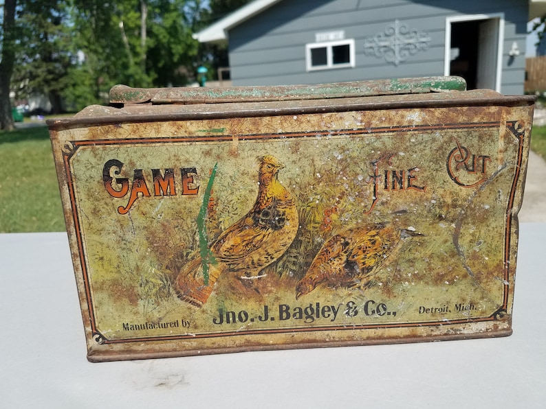 Antique Large Game Fine Cut Tobacco Tin Jno. J. Bagley Mercantile ...