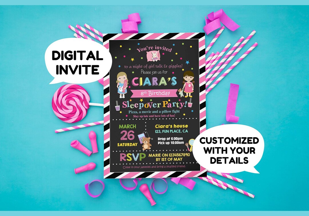 Sleepover Birthday Invitation, Girls Slumber Party (digital Invite) - Etsy