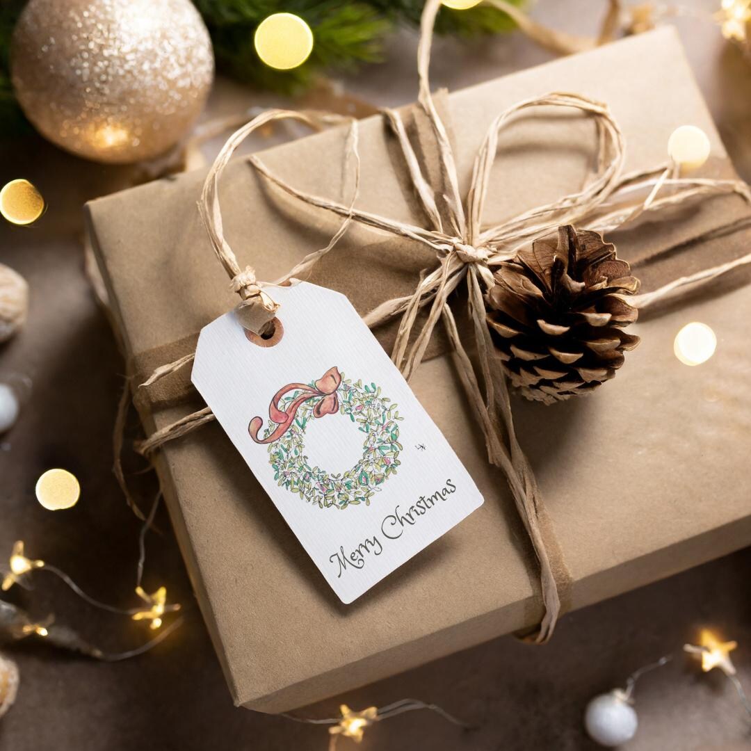Christmas Wreath Printable Gift Tags Digital Download Print at Home ...