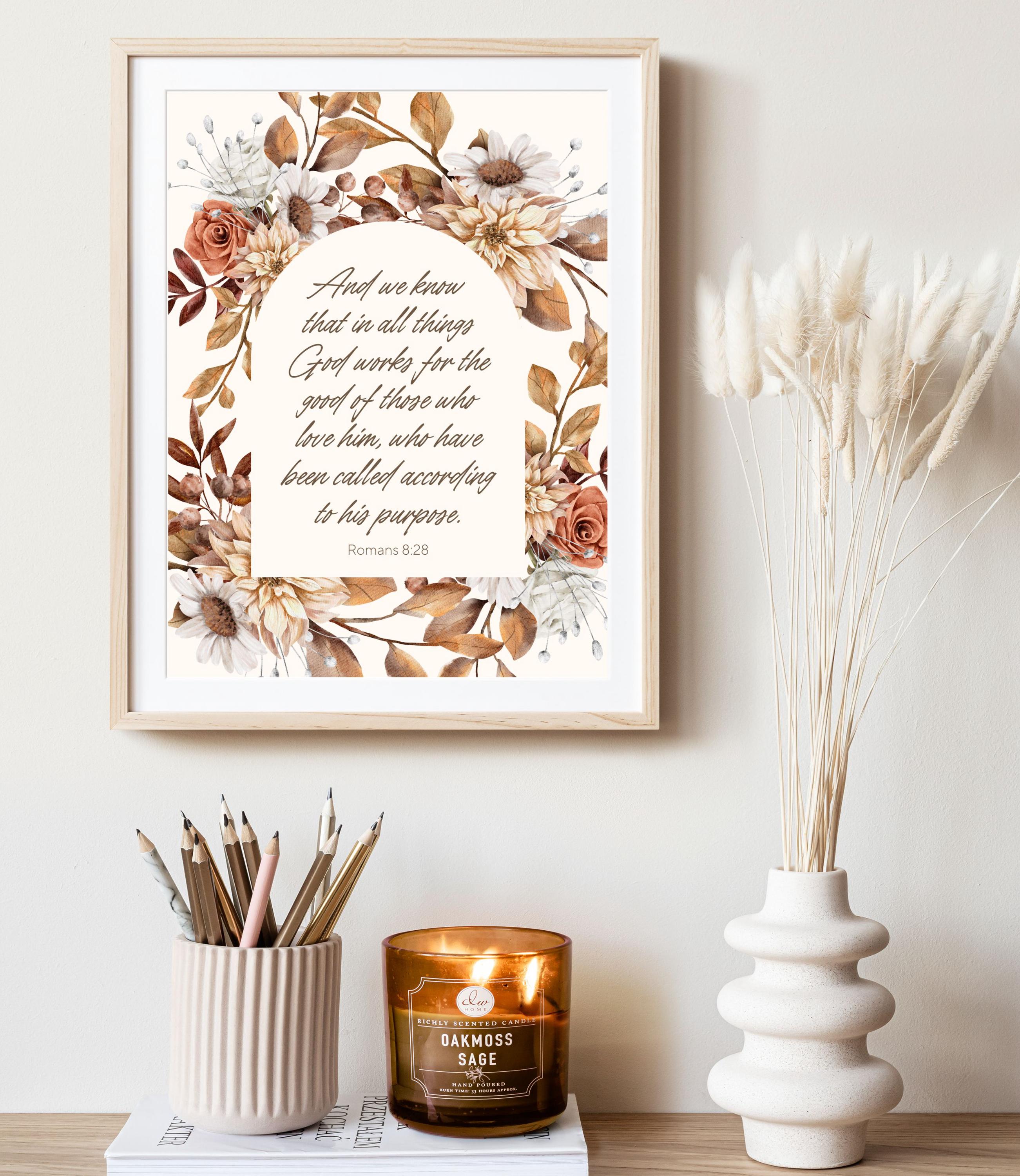 Romans 8:28 Fall Floral Wall Art – Autumn Scripture Printable – Rustic ...