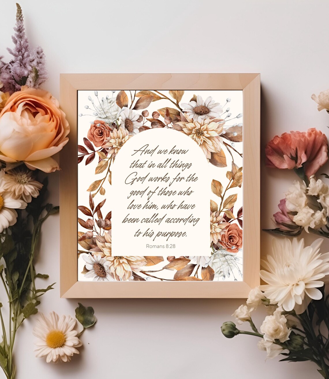 Romans 8:28 Fall Floral Wall Art – Autumn Scripture Printable – Rustic ...