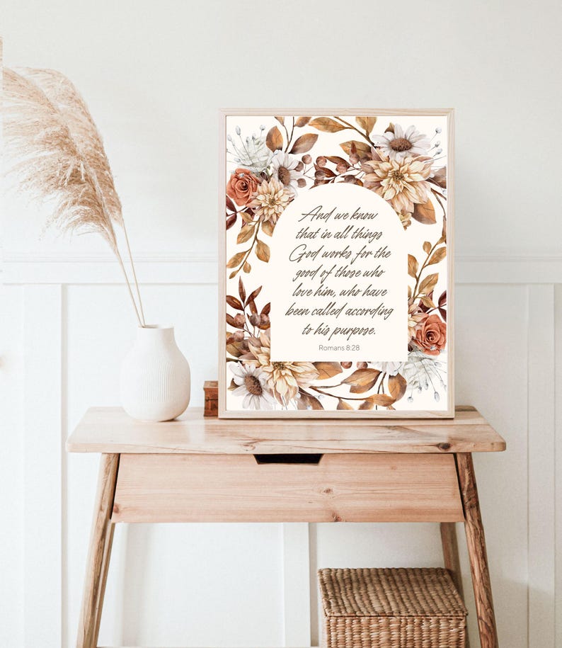 Romans 8:28 Fall Floral Wall Art – Autumn Scripture Printable – Rustic ...
