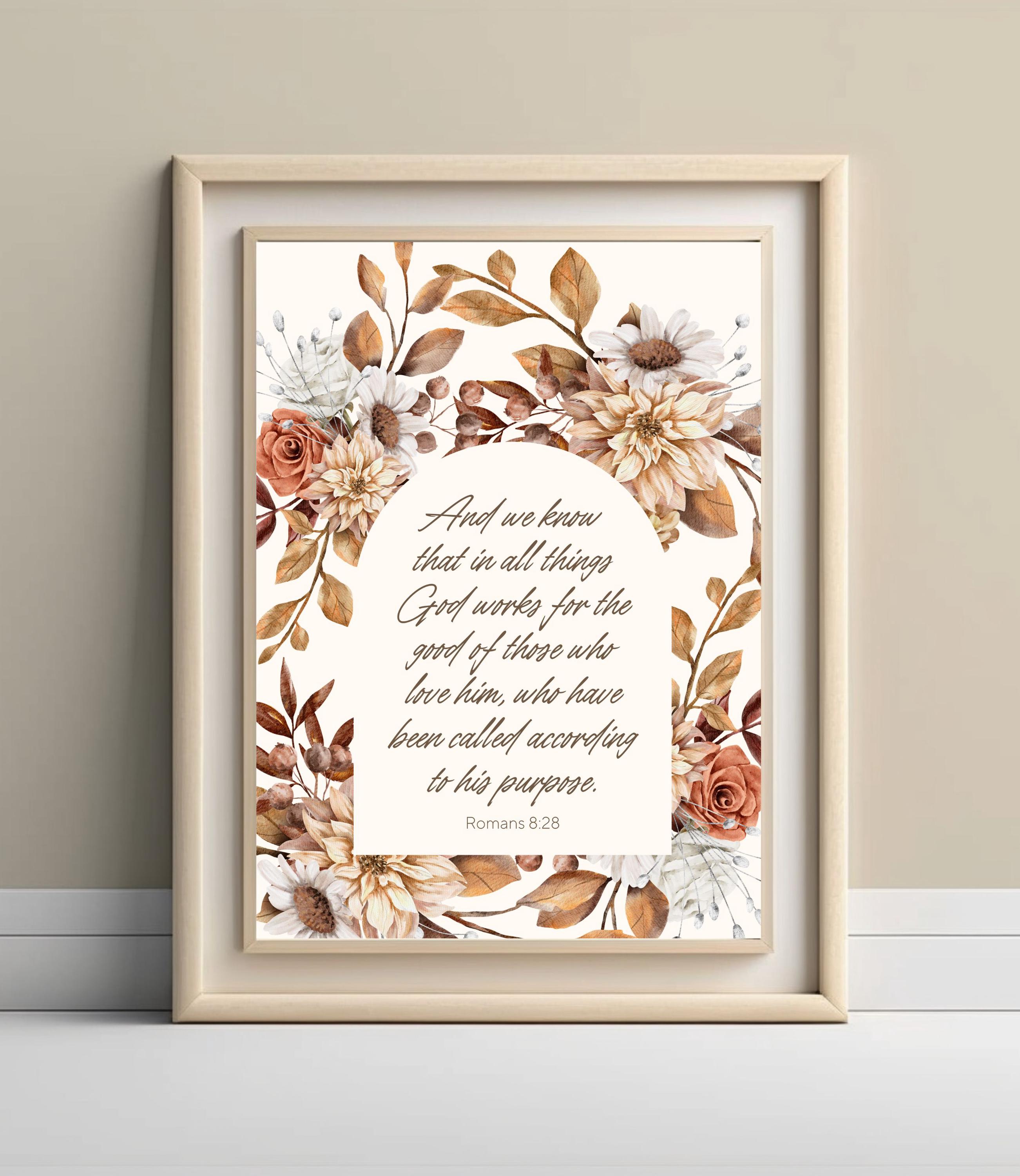 Romans 8:28 Fall Floral Wall Art – Autumn Scripture Printable – Rustic ...