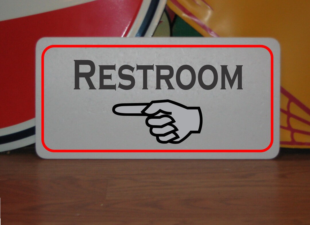 Restroom With Left Finger Arrow Metal Sign Decor Bathroom Restroom ...