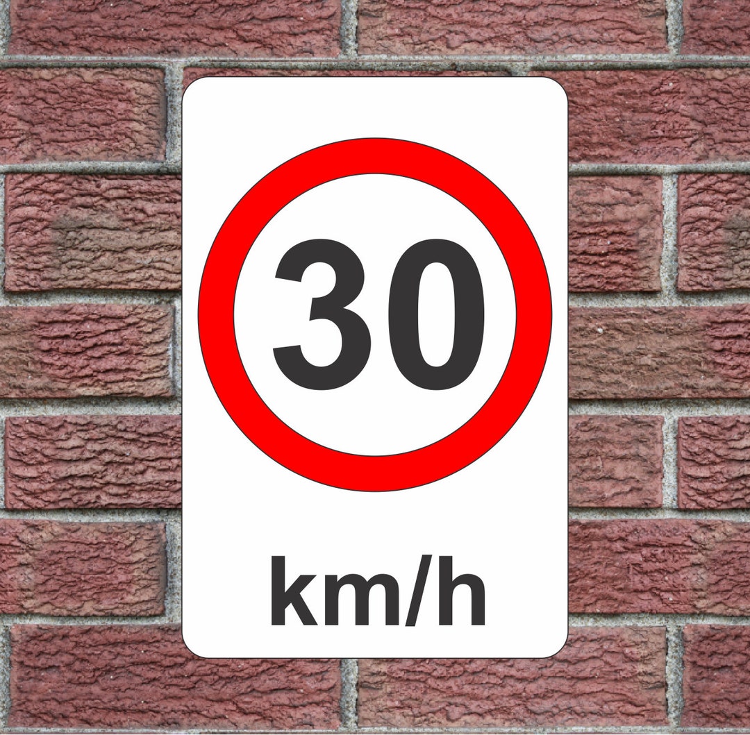 Metric Speed Limit 30 Km/h White Red & Black Metal Sign for Street Road ...