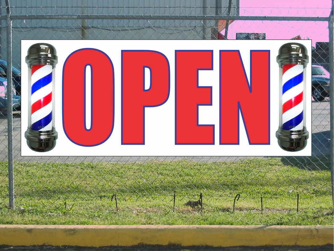 OPEN Barber Pole Banner Sign Shop - Etsy