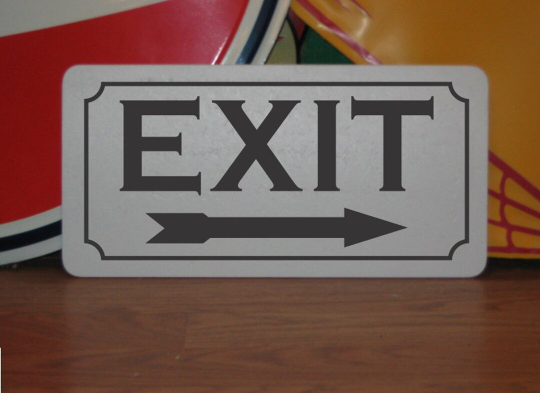 EXIT W RIGHT ARROW Black Metal Sign 6"x12" Restaurant Vintage Design ...