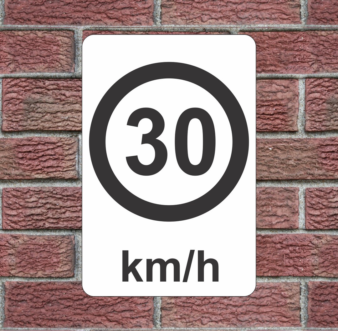 Metric Speed Limit 30 Km/h White & Black Metal Sign for Street Road ...