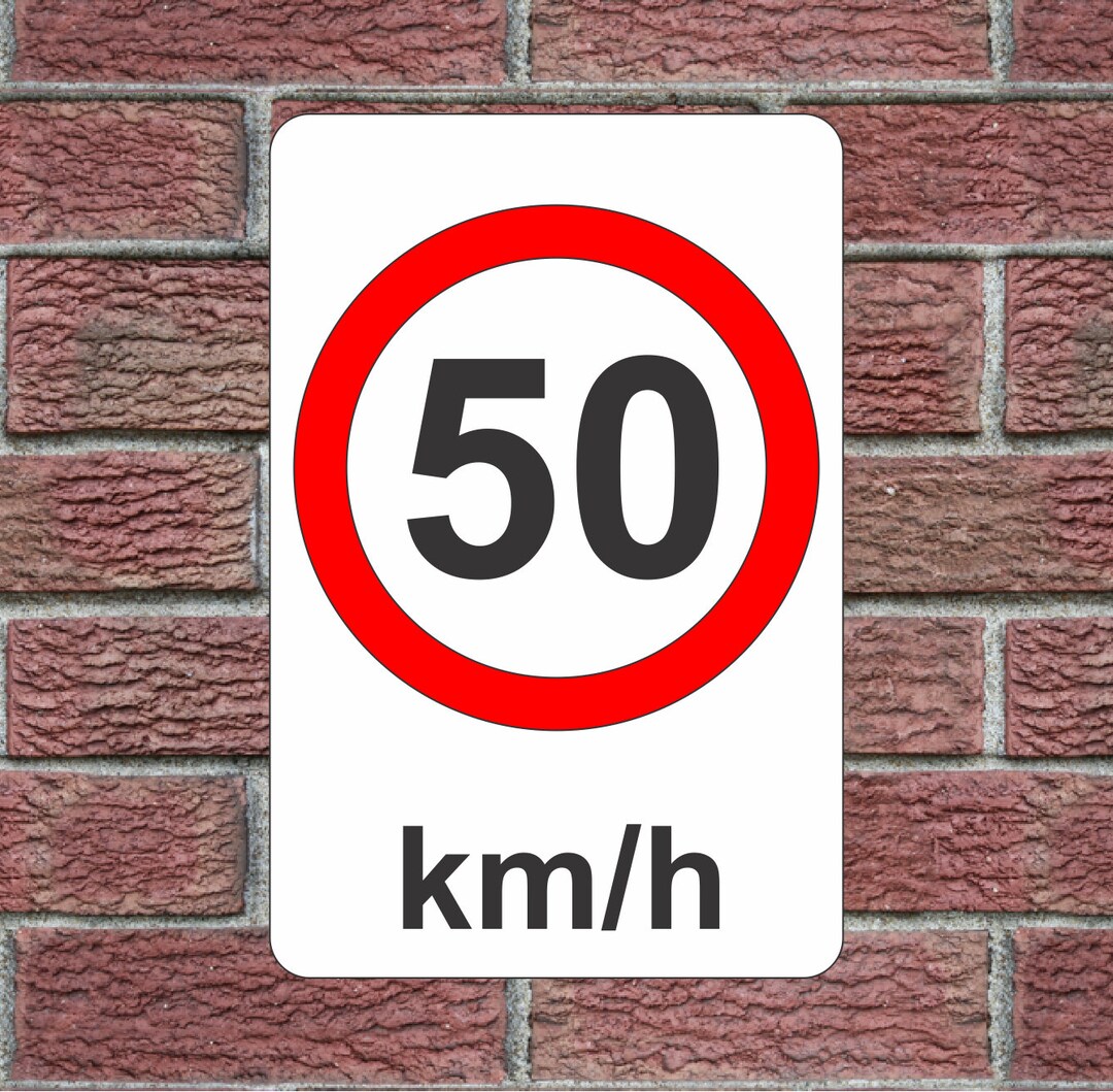 Metric Speed Limit 50 Km/h White Red & Black Metal Sign for Street Road ...