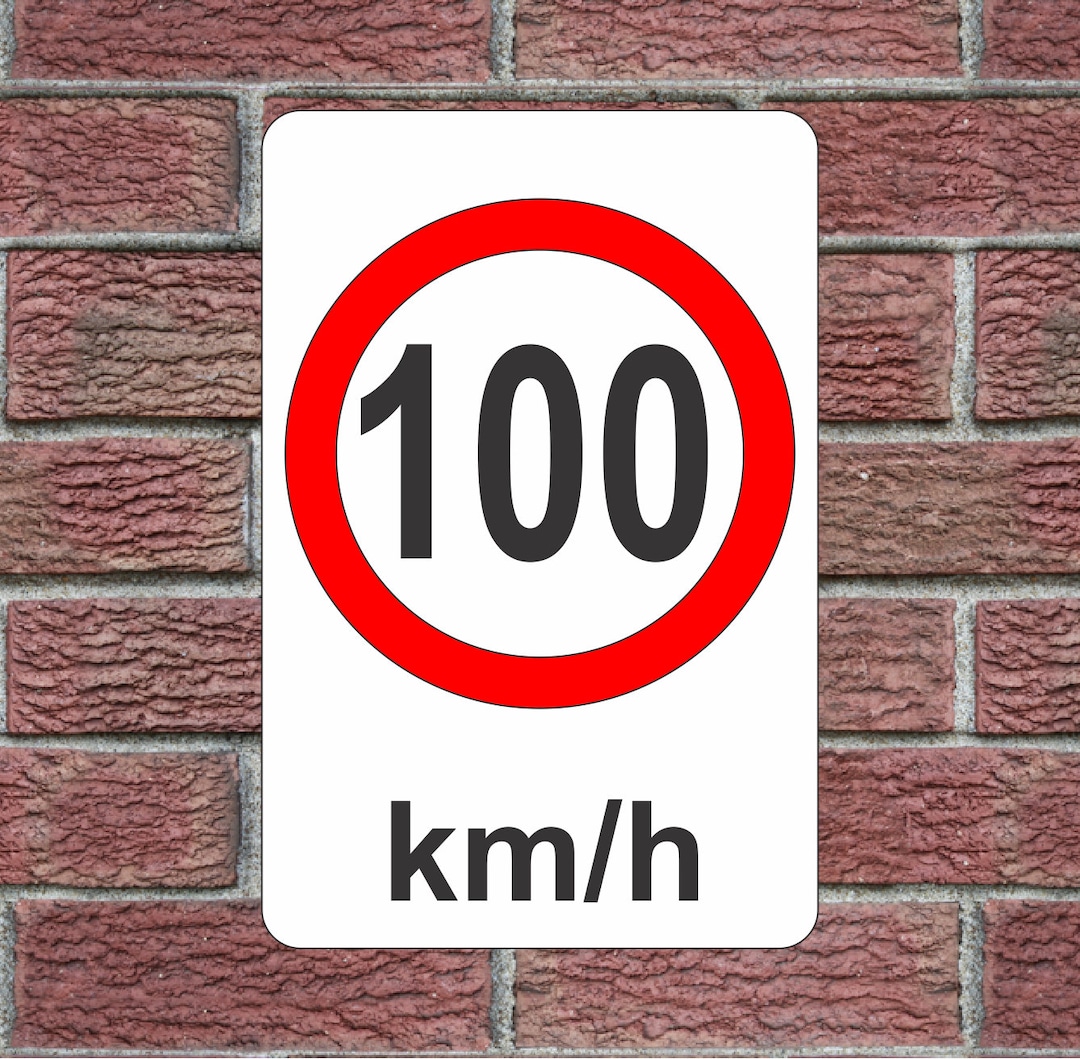 100 Km/h Speed Limit Sign: White, Red & Black Aluminum, 12x18 - Etsy