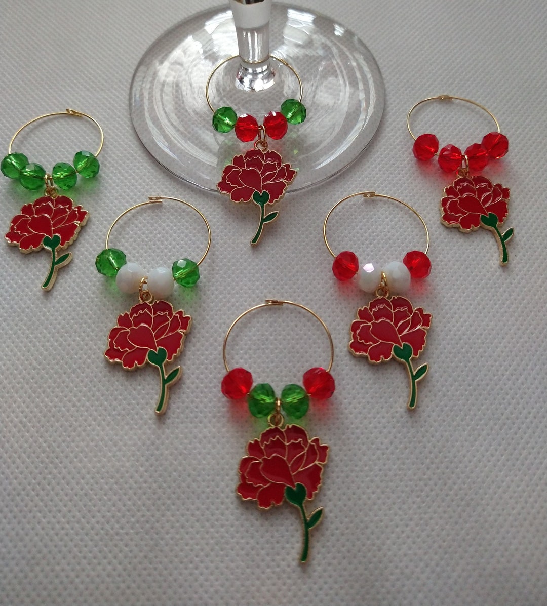 Red Flowers Wine Glass Charms,red Roses Wine Glass Charms,wine Glass ...