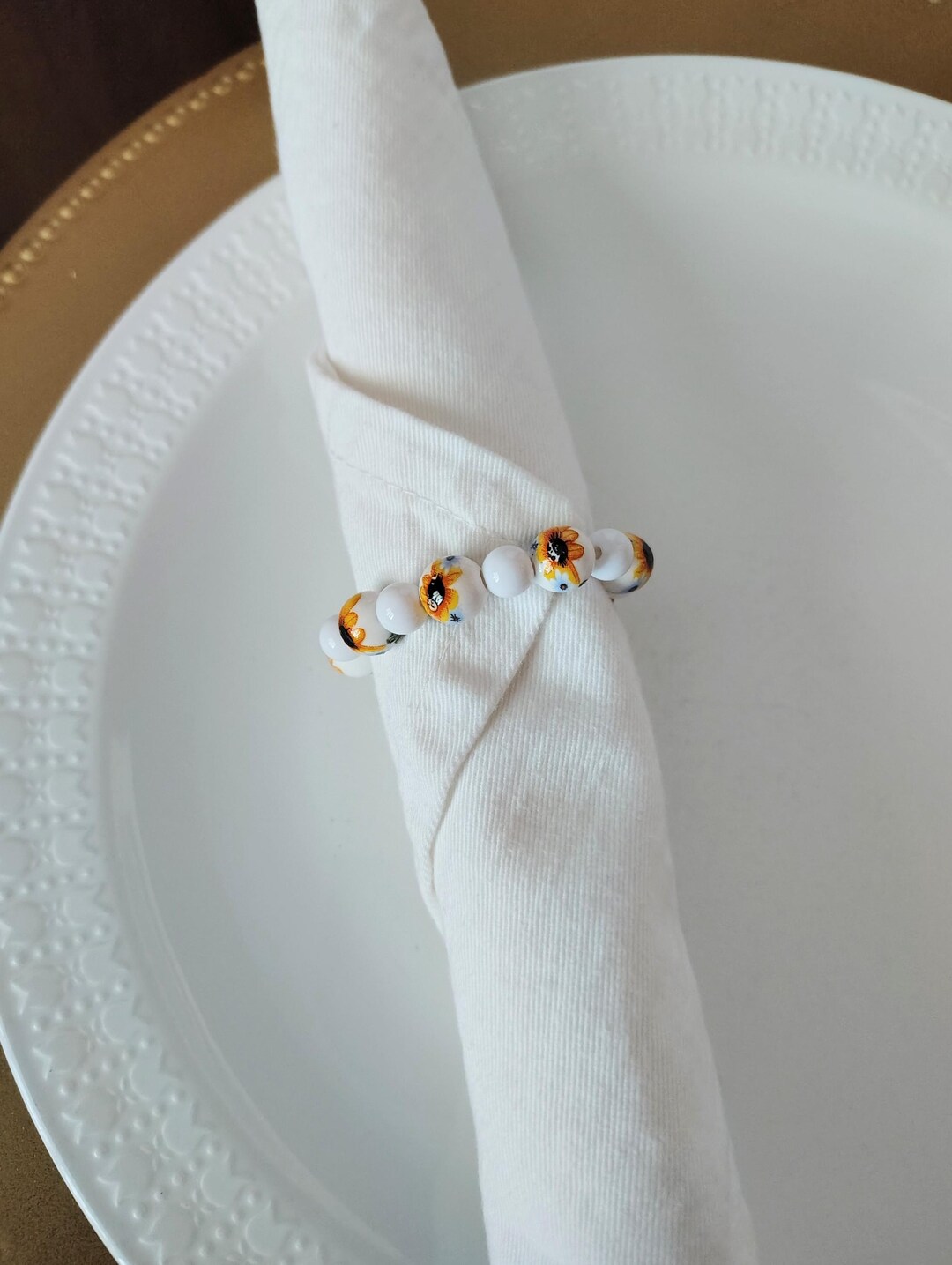 Sunflower Napkin Rings, Sunflower Beaded Napkin Rings, Sunflower Napkin ...