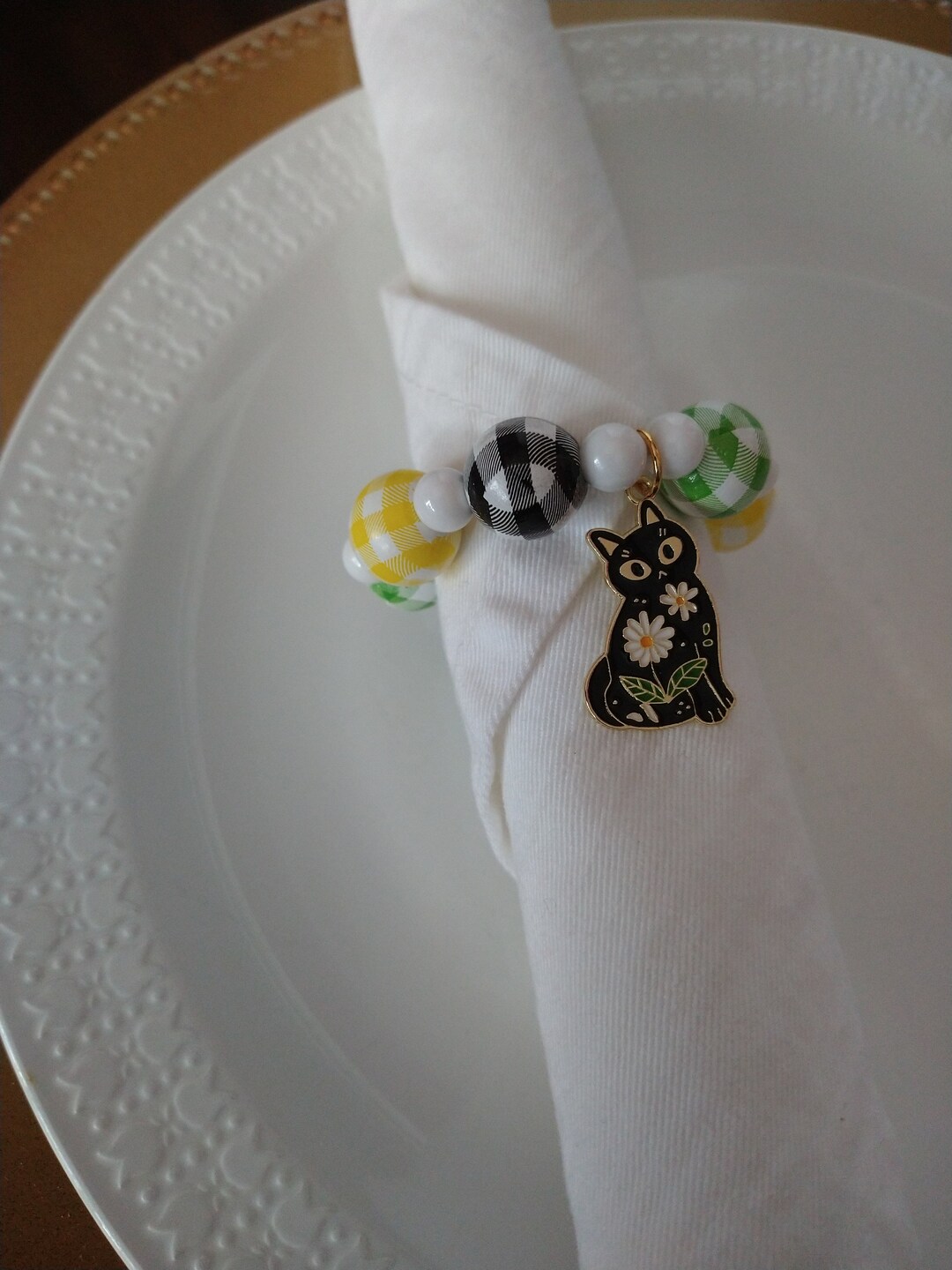 Cat Napkin Rings, Cat Beaded Napkin Rings, Cat Napkin Holders, Cat ...