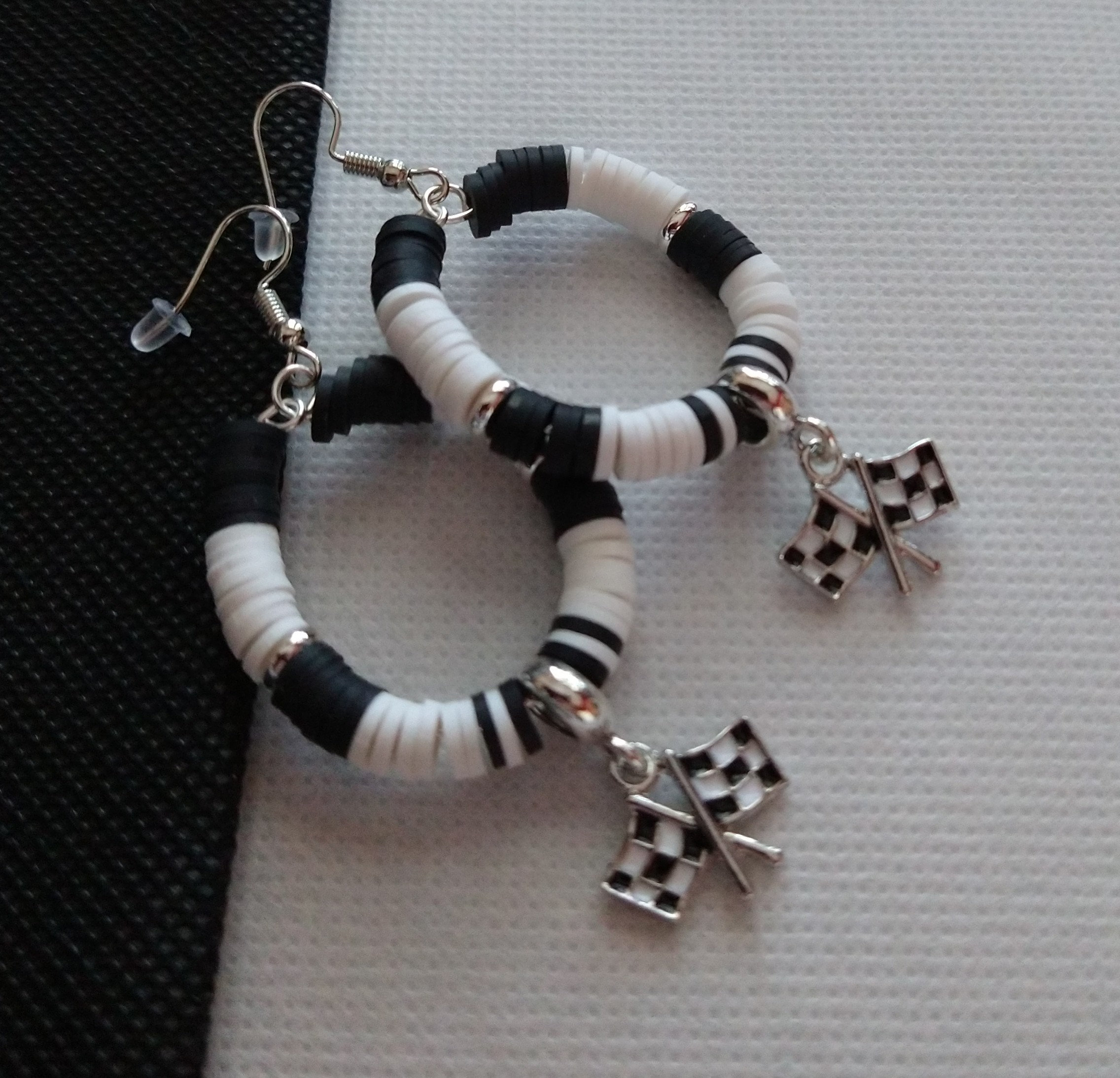 Checkered Flag Hoop Earrings,car Racing Hoop Earrings,black and White ...