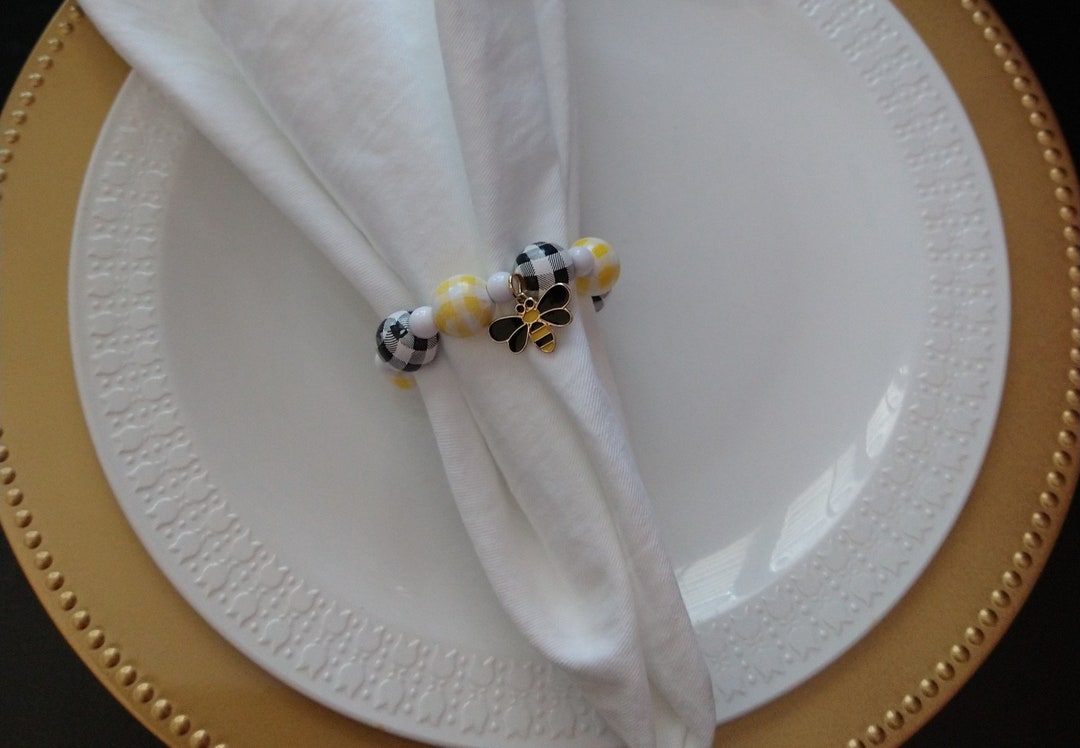 Set of 4 Bee Napkin Rings, Bee Napkin Rings,yellow and Black Bee Napkin ...