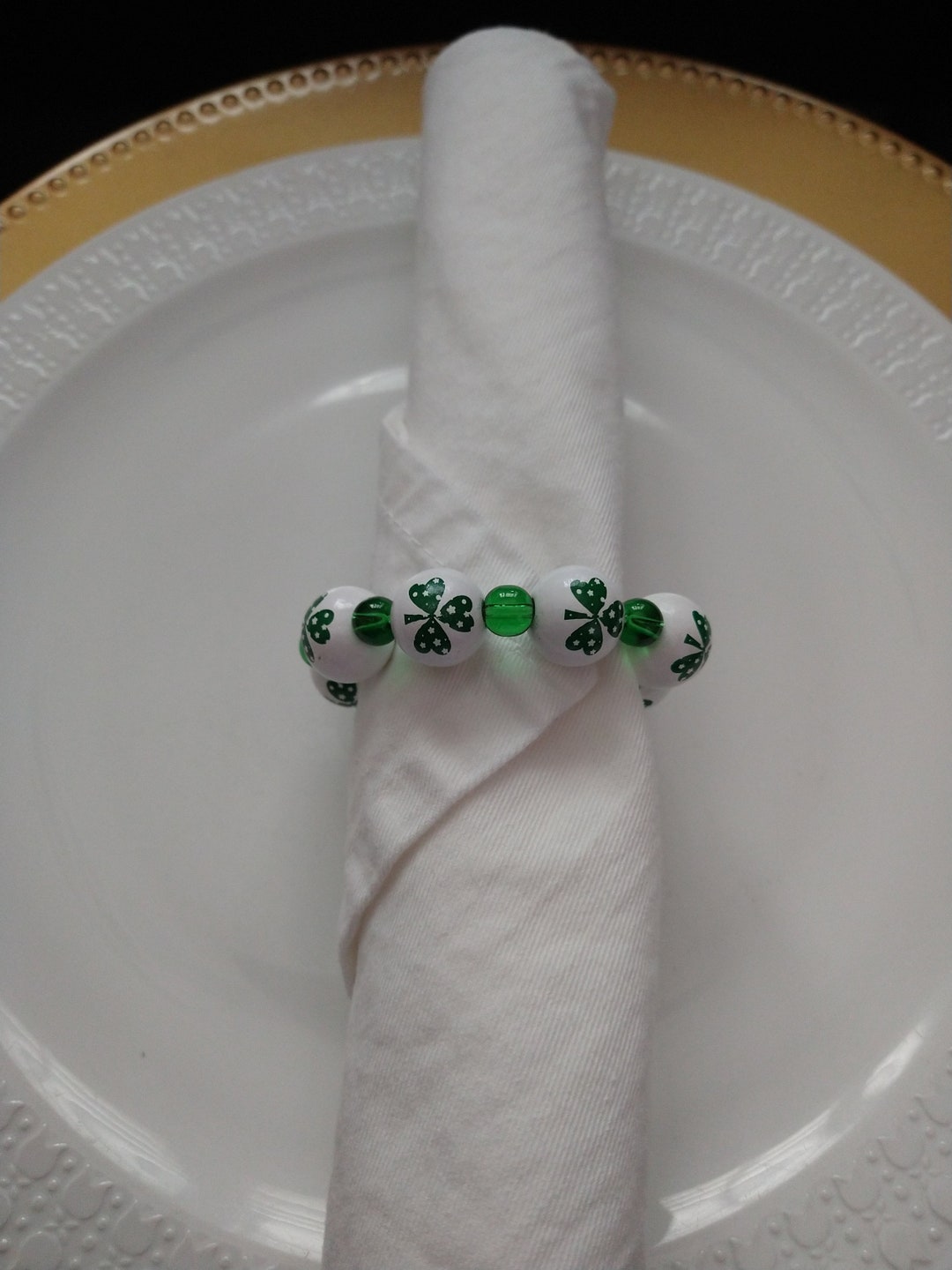Shamrock Napkin Rings,st. Patrick's Day Napkin Rings,shamrock Beaded ...