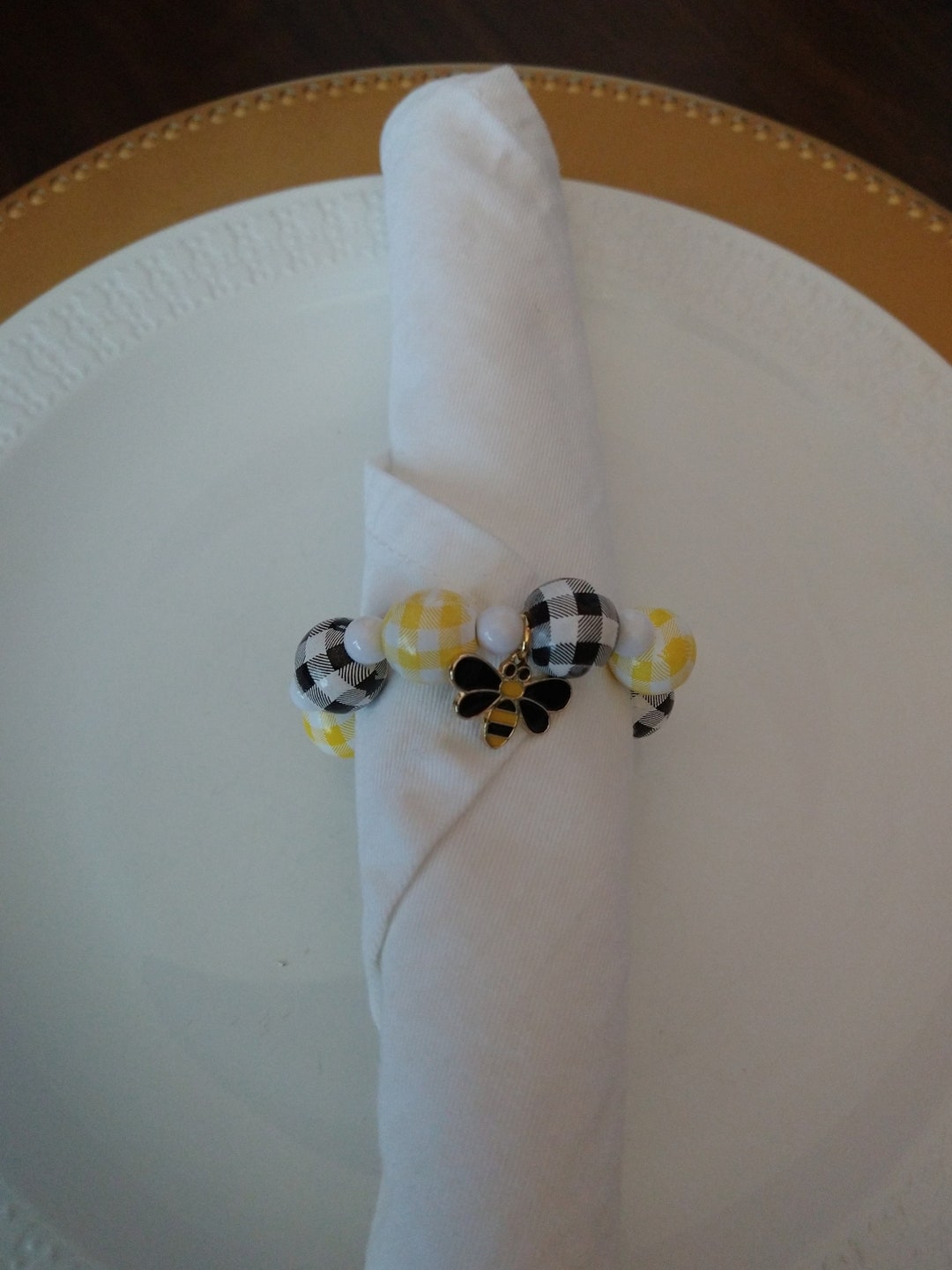 Set of 4 Bee Napkin Rings, Bee Napkin Rings,yellow and Black Bee Napkin ...