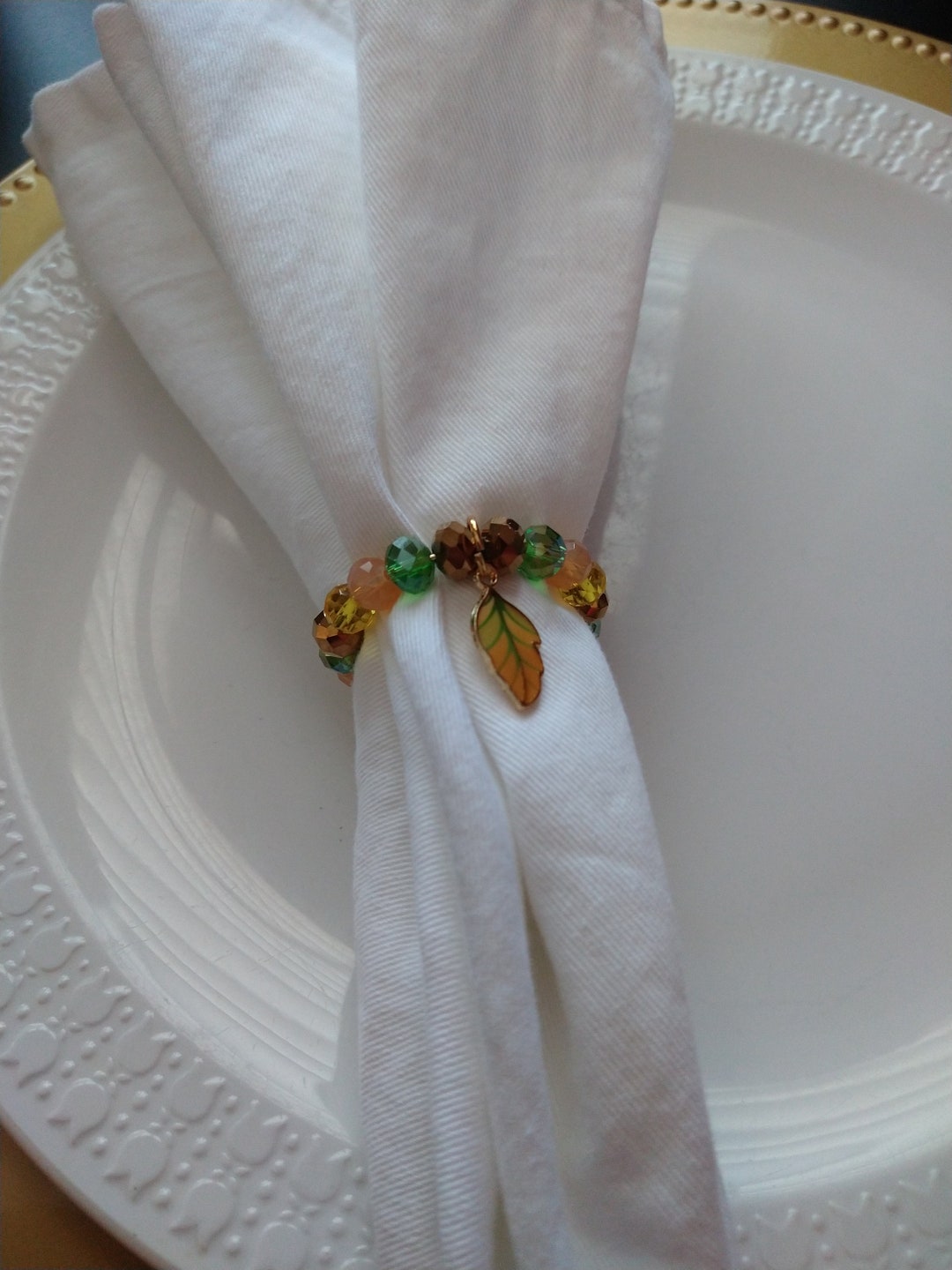 Set of 4 Fall Beaded Napkin Rings,fall Napkin Rings,leaf Napkin Rings ...