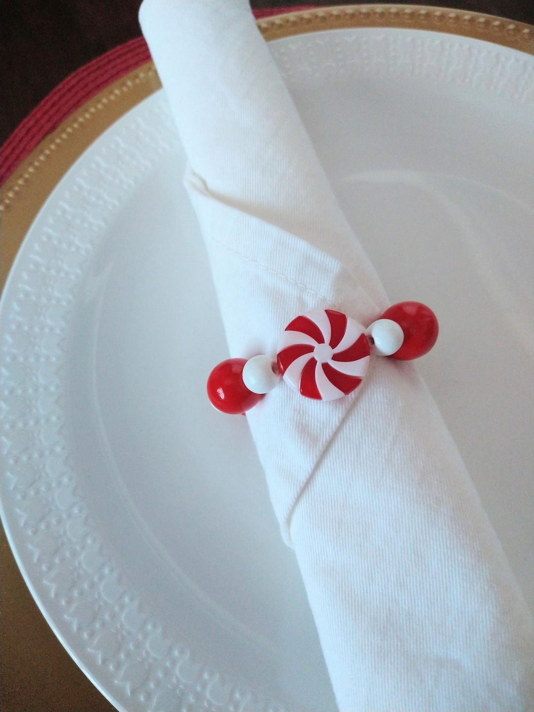Peppermint Napkin Rings,christmas Napkin Rings,peppermint Decor,holiday Napkin Rings,beaded ...