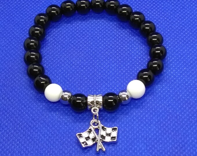 Black and White Checkered Flag Bracelet,checkered Flag Beaded Bracelet ...