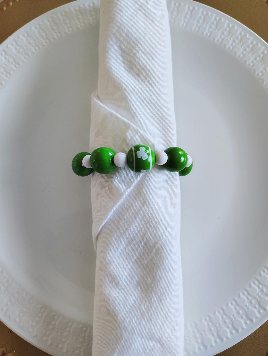 Shamrock Napkin Rings,st. Patrick's Day Napkin Rings,shamrock Beaded ...