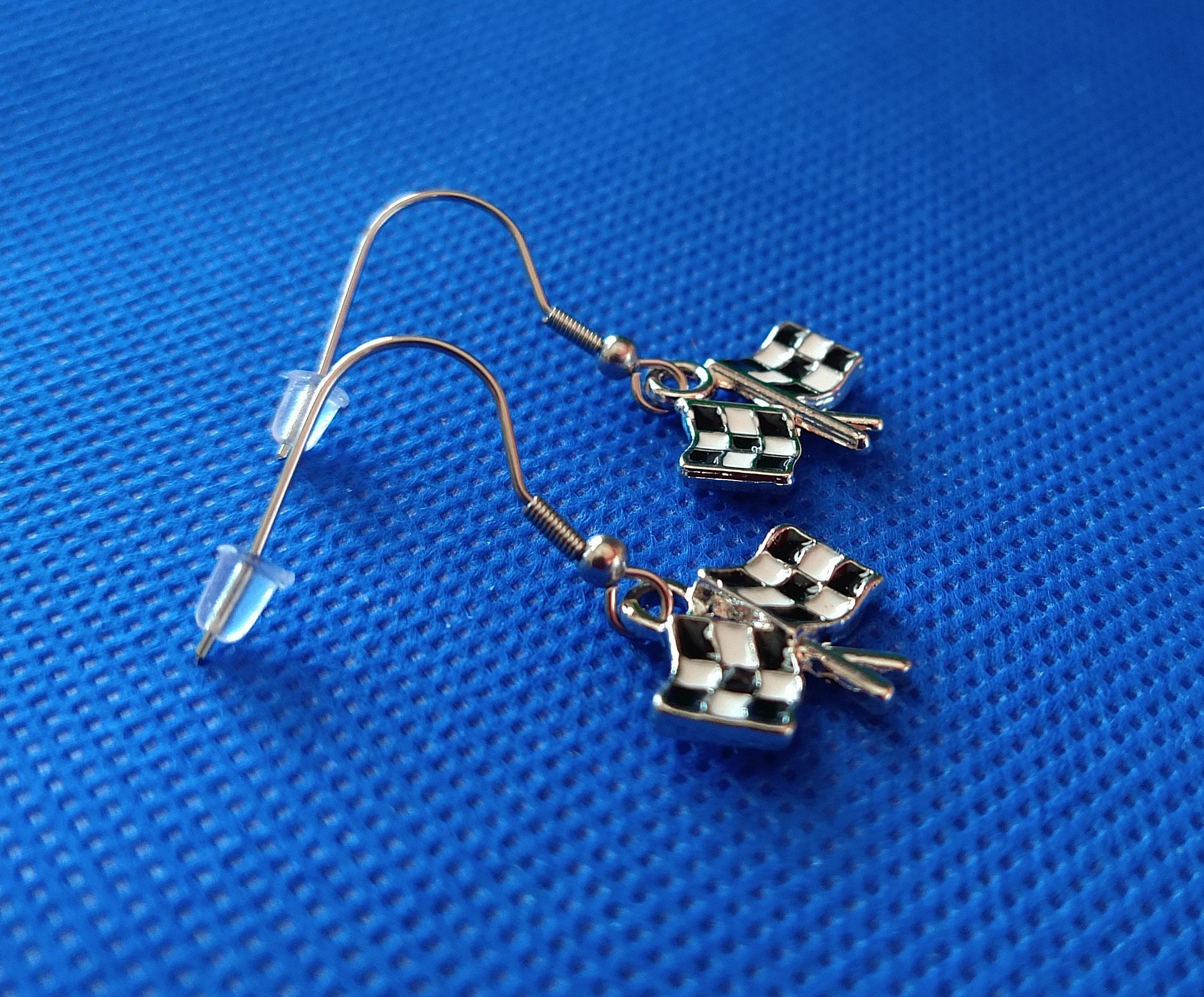Black and White Flag Earrings, Car Racing Flag Jewelry, Car Racing Flag ...