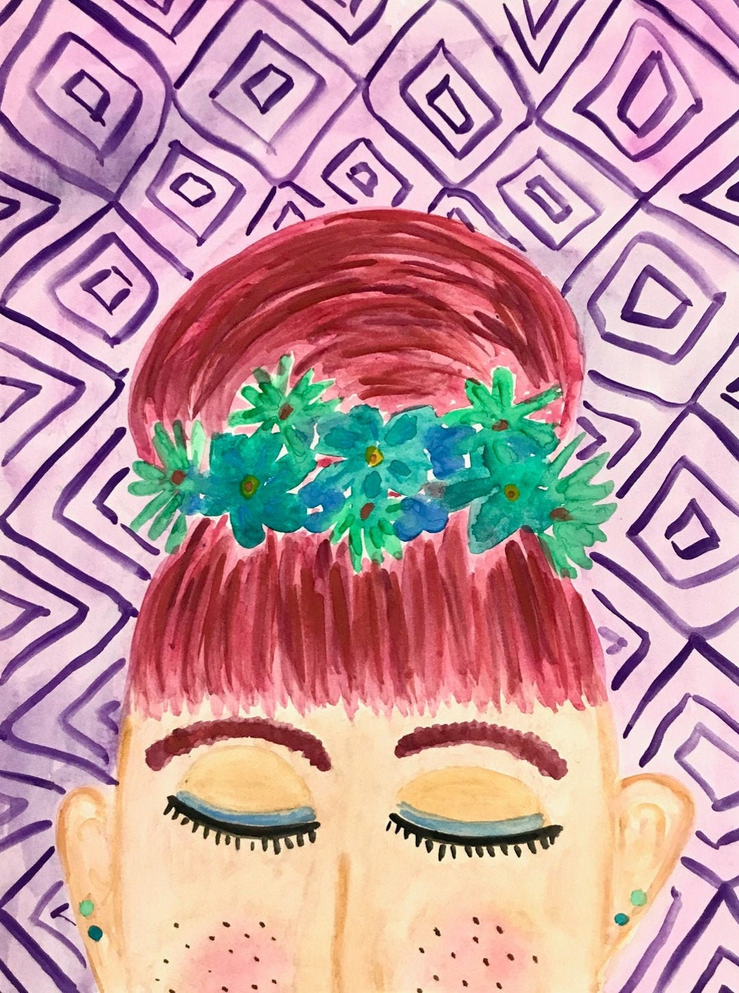 Original Painting on Paper: "dakota" (flower Crown Girl Art) - Etsy